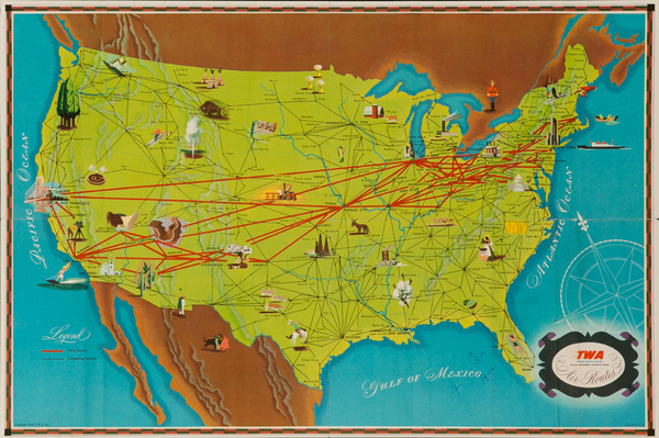 Original TWA Route Map Air Poster | David Pollack Vintage Posters