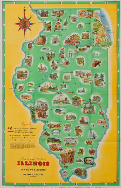 Scenic and Historic Map of Illinois | David Pollack Vintage Posters