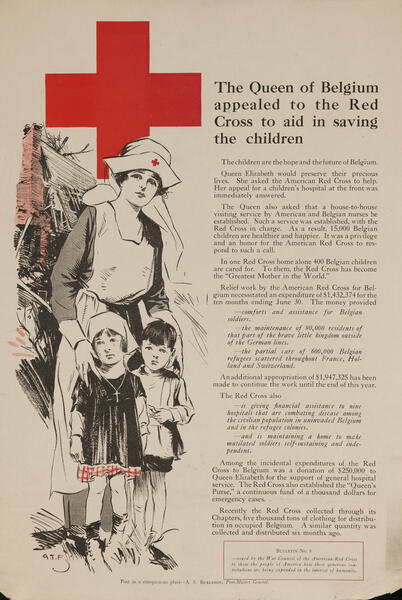 World War One Red Cross Poster - The Queen of Belgium had appealed to ...