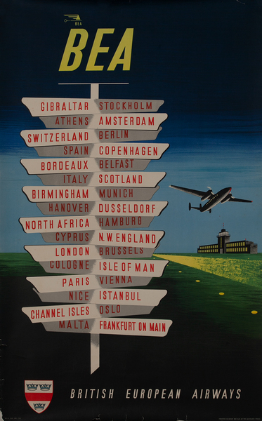 BEA British European Airways Travel Poster, Sign Posts | David Pollack ...