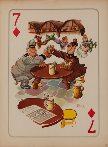 WWII Satire Playing Card - 7 Diamonds Hitler raising a stein in a ...