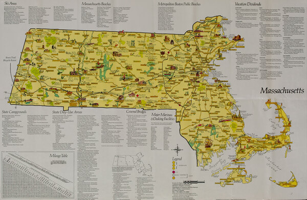 Massachusetts Travel Map | David Pollack Vintage Posters
