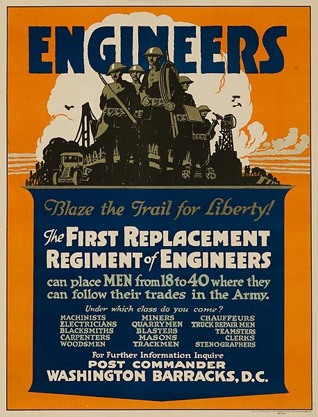Engineers The First Replacement Regiment Original WWI Recruiting Poster ...